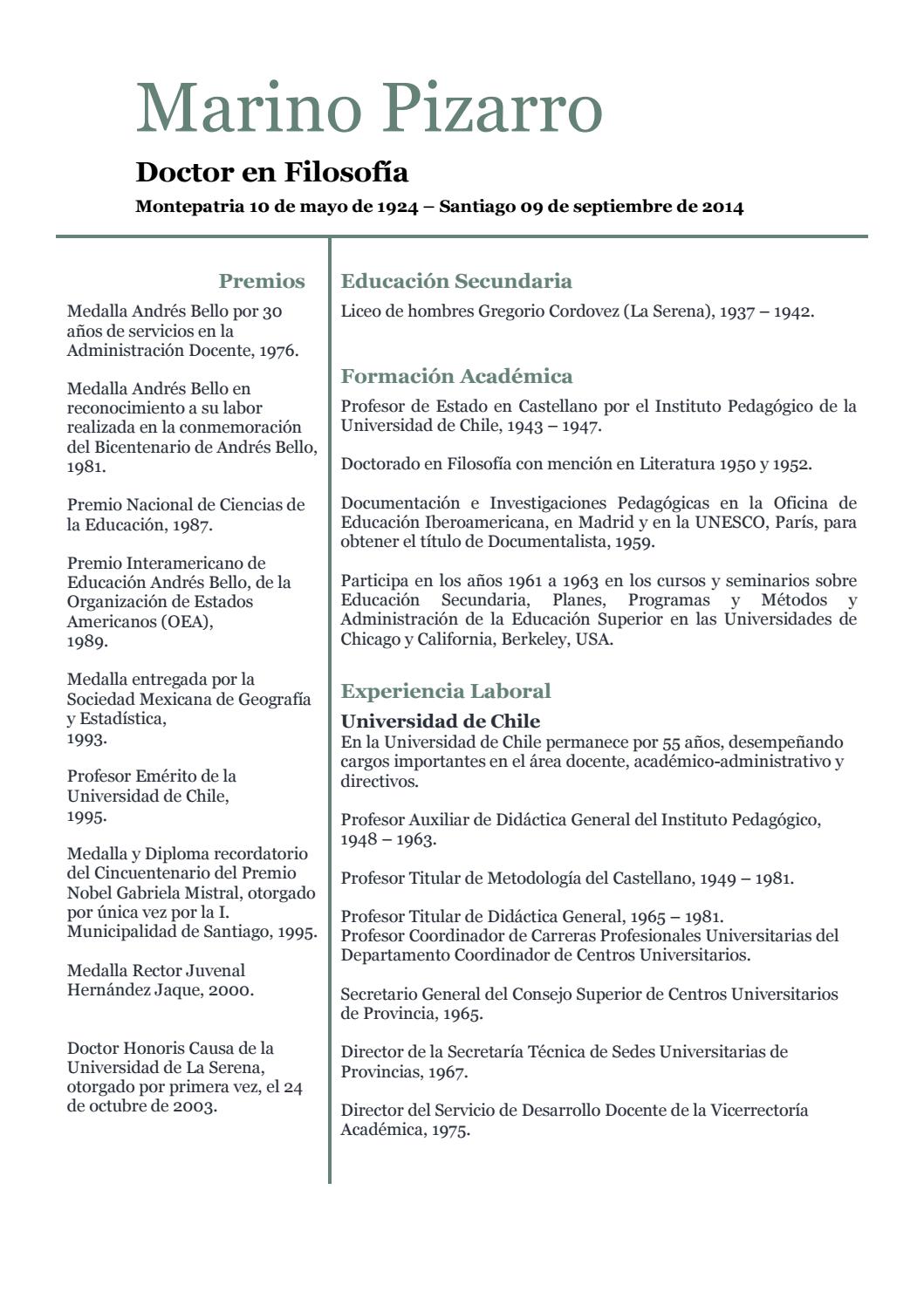 Currículum de Marino Pizarro by Gran Logia de Chile - Issuu