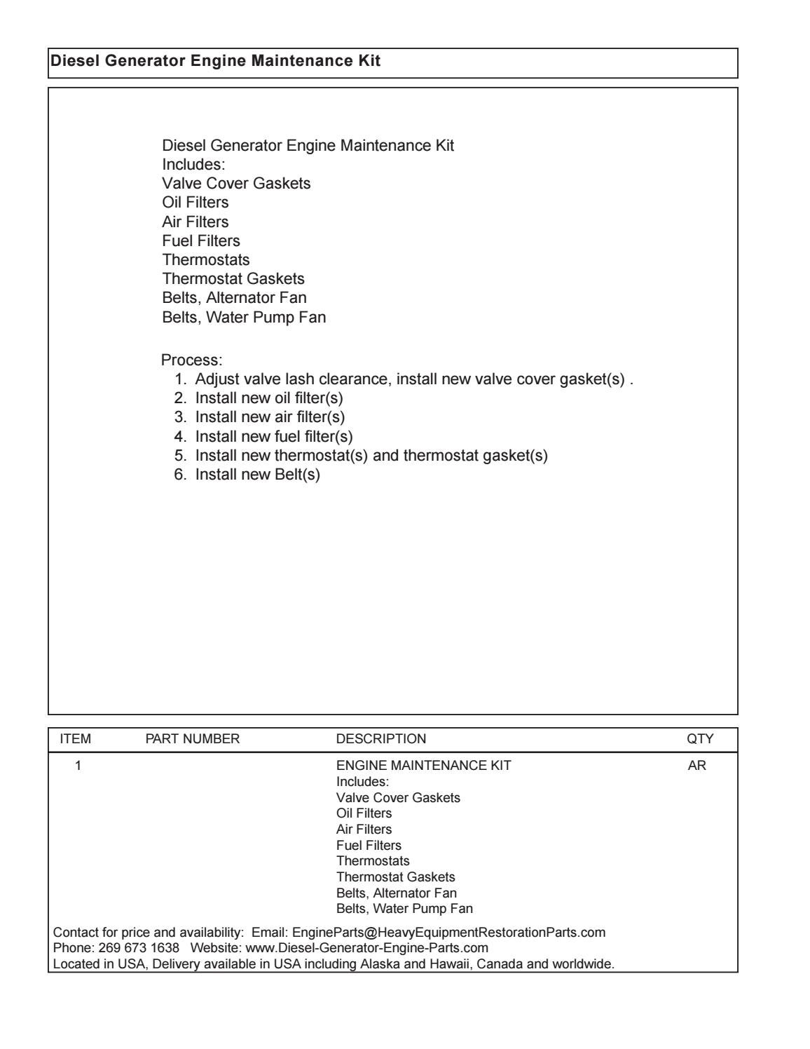 Diesel Generator Engine Maintenance Kits www.Diesel-Generator-Engine ...