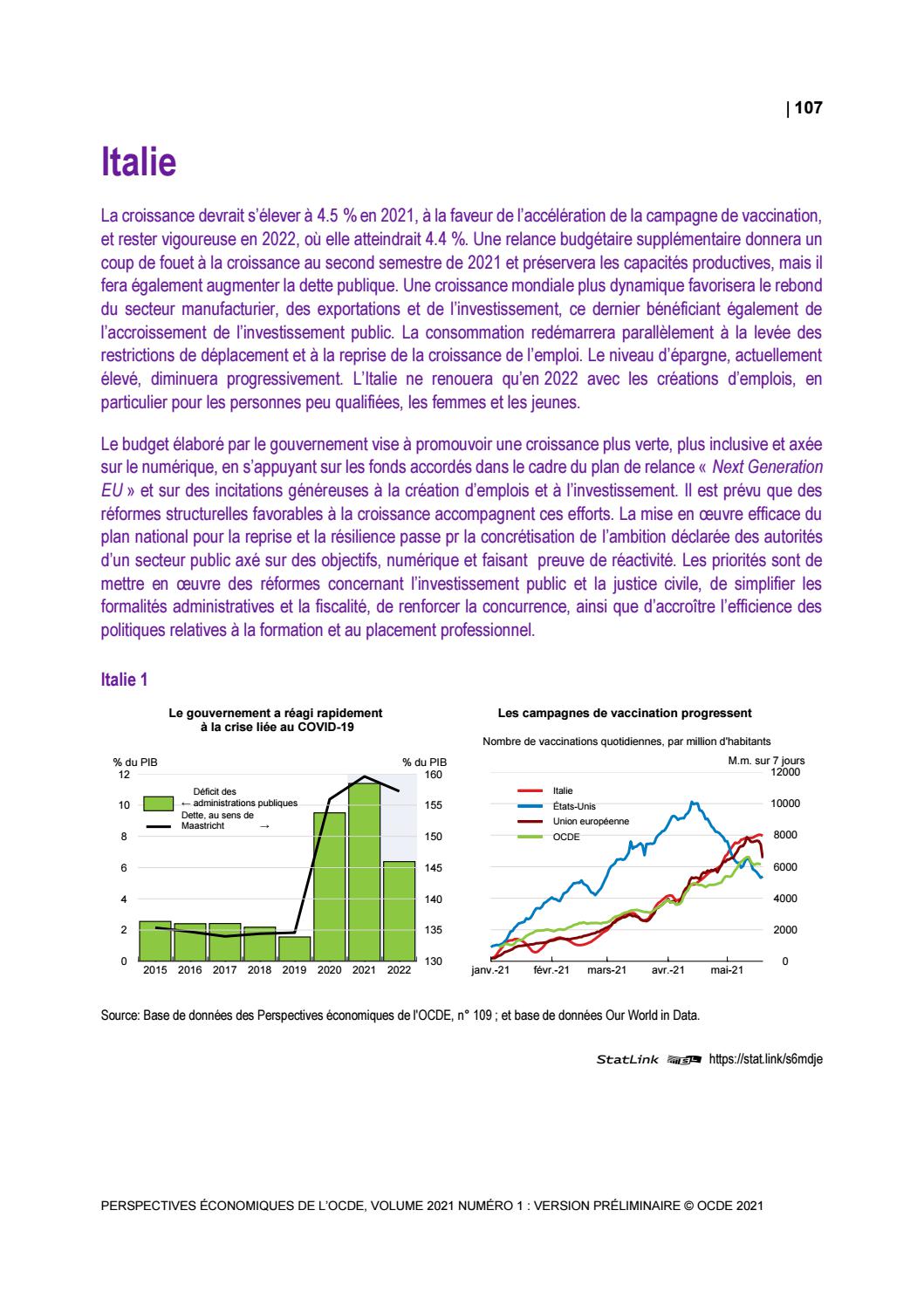 Perspectives Économiques de l'OCDE mai 2021, Note Pays: Italie by OECD ...