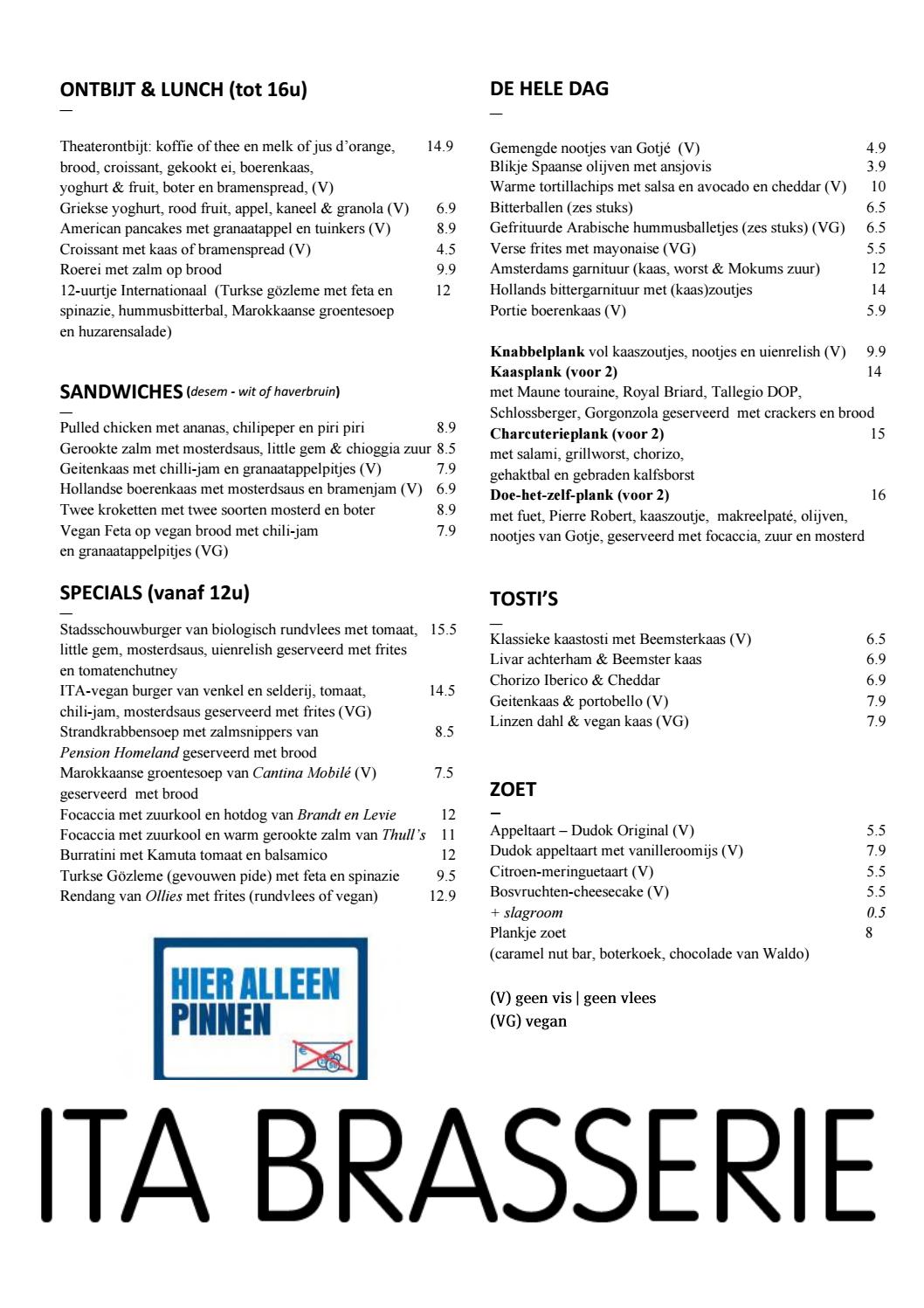 Menu ITA Brasserie by Internationaal Theater Amsterdam - Issuu