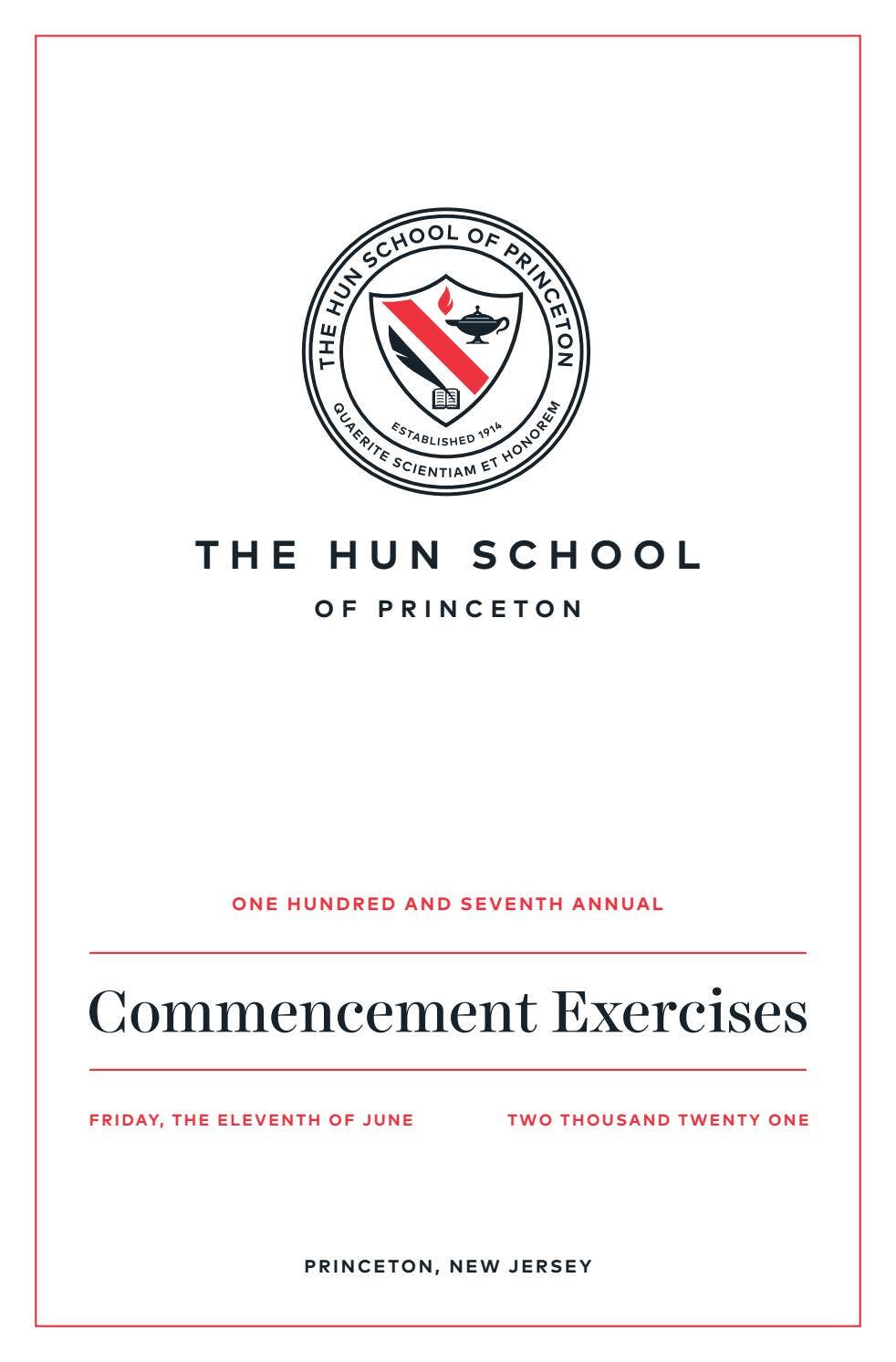 Hun School of Princeton Commencement Program 2021 by The Hun School of ...