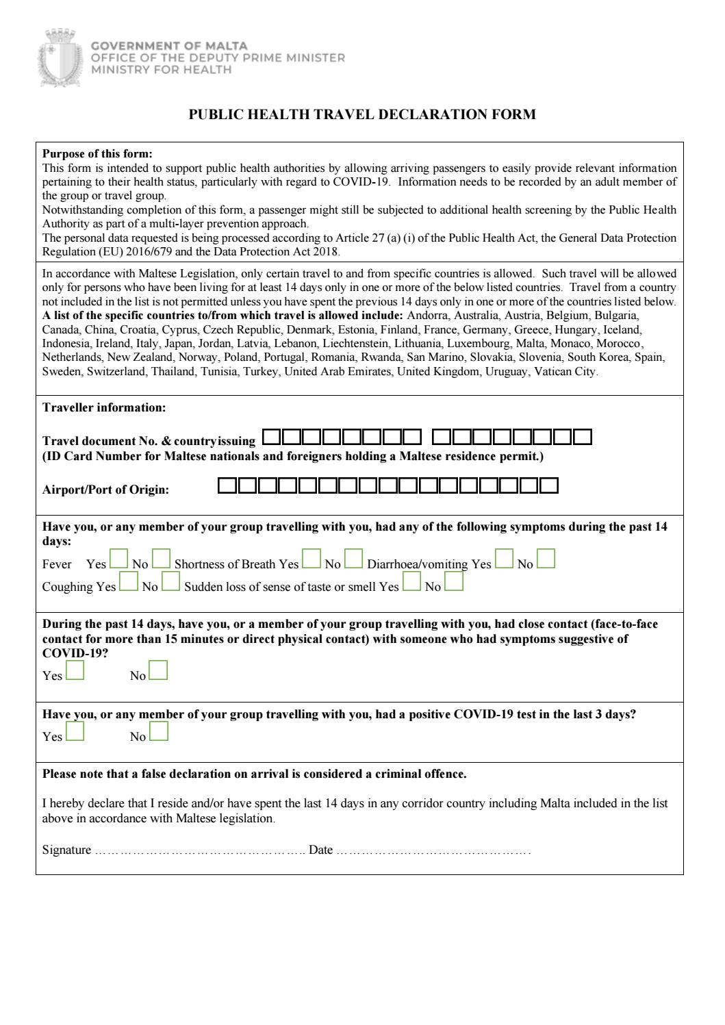 Public Health Passenger Locator Form by Malta Tourism Authority - Issuu