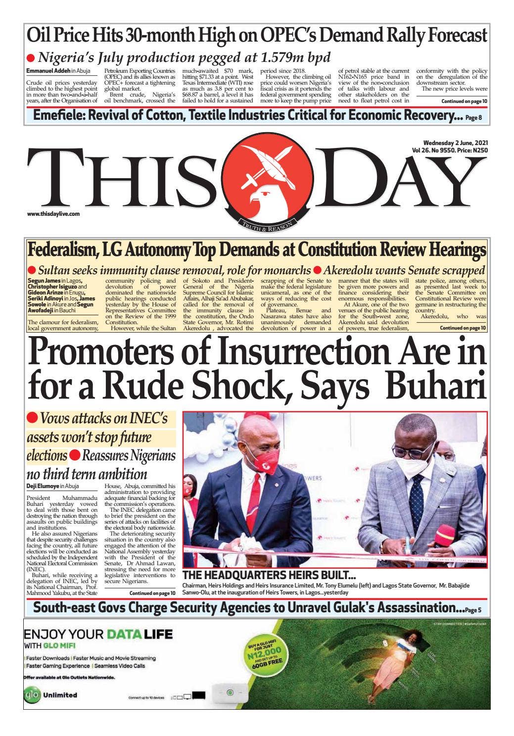 WEDNESDAY 2ND JUNE 2021 by THISDAY Newspapers Ltd - Issuu