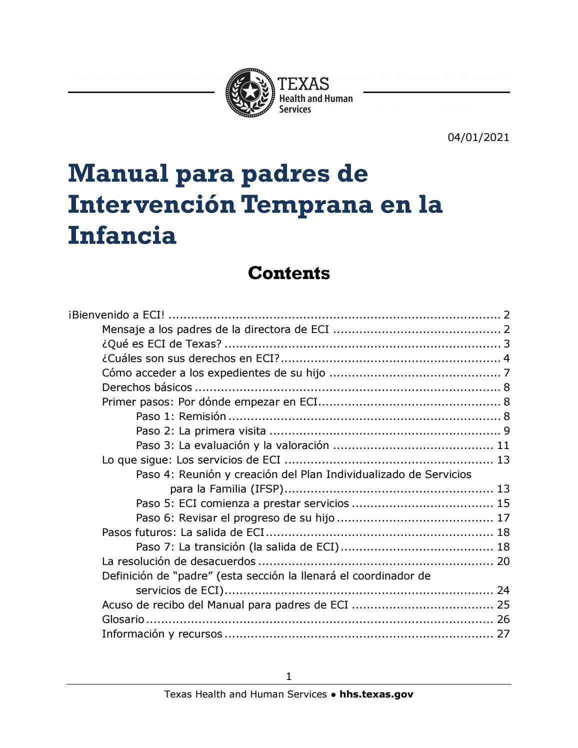 ECI Parent Handbook Spanish by Katrina Campbell - Issuu