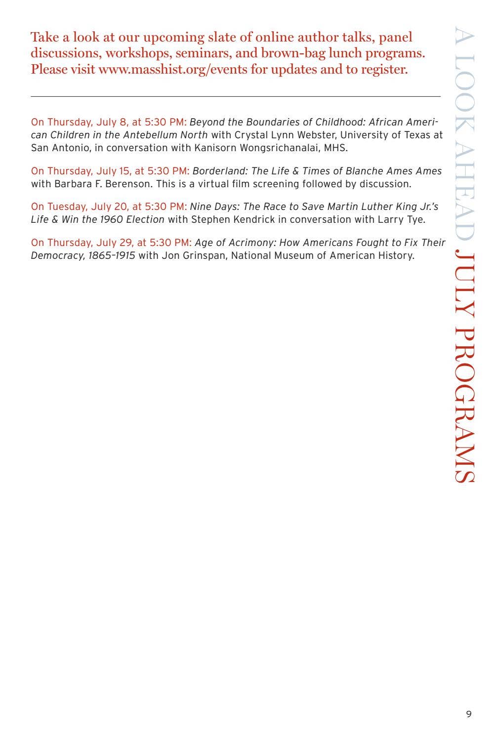 MHS Calendar of Events - June 2021 by Massachusetts Historical Society ...