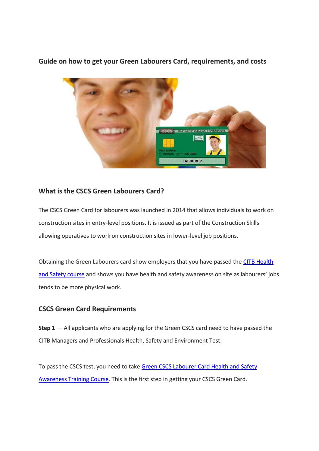 CSCS Green Labourer Card Training - Level 1 Award in Health and Safety ...