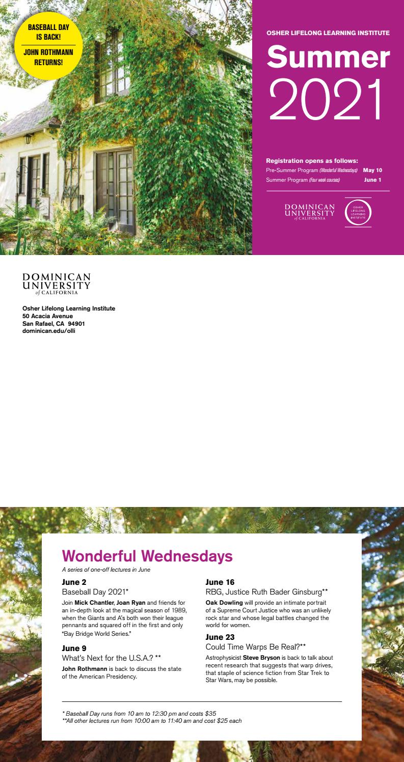 OLLI Summer 2021 Course Offerings by Dominican University of California ...