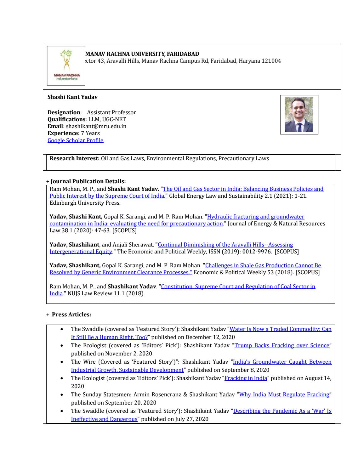 Shashikant Yadav By Manav Rachn University Issuu 