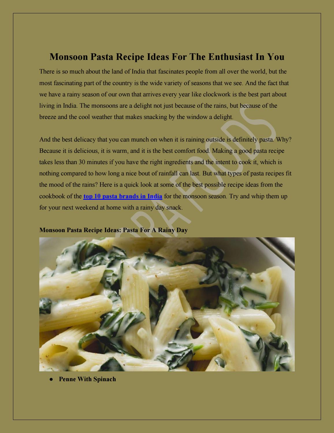 Monsoon Pasta Recipe Ideas For The Enthusiast In You by Gustora Foods ...