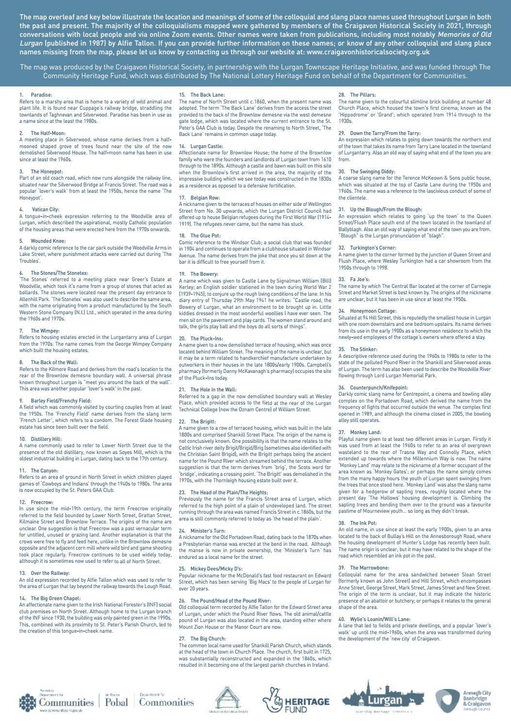 Colloquial Place Name Map of Lurgan by Armagh City Banbridge ...