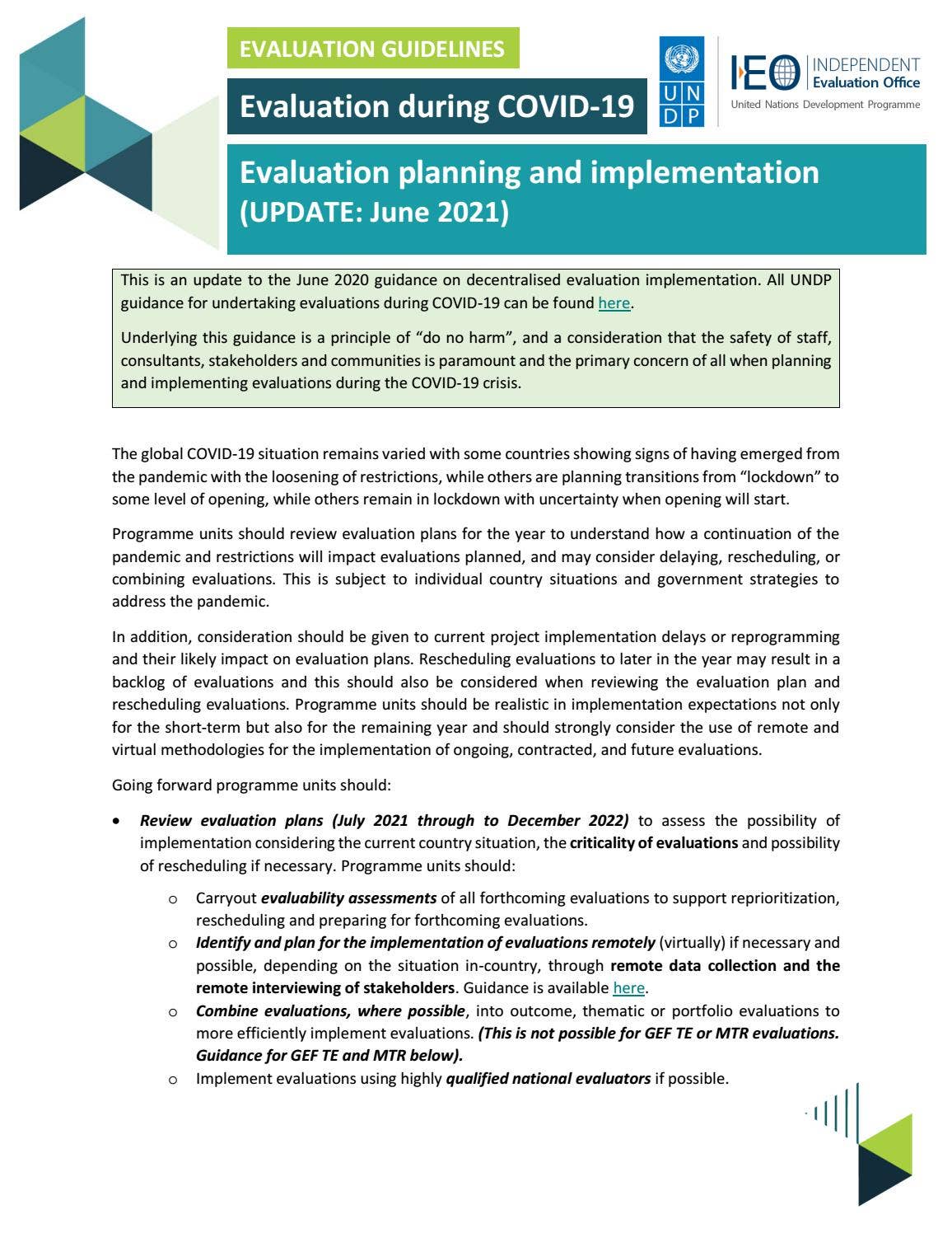UNDP DE Guidance Planning and Implementation during COVID19 3 June 2021 ...