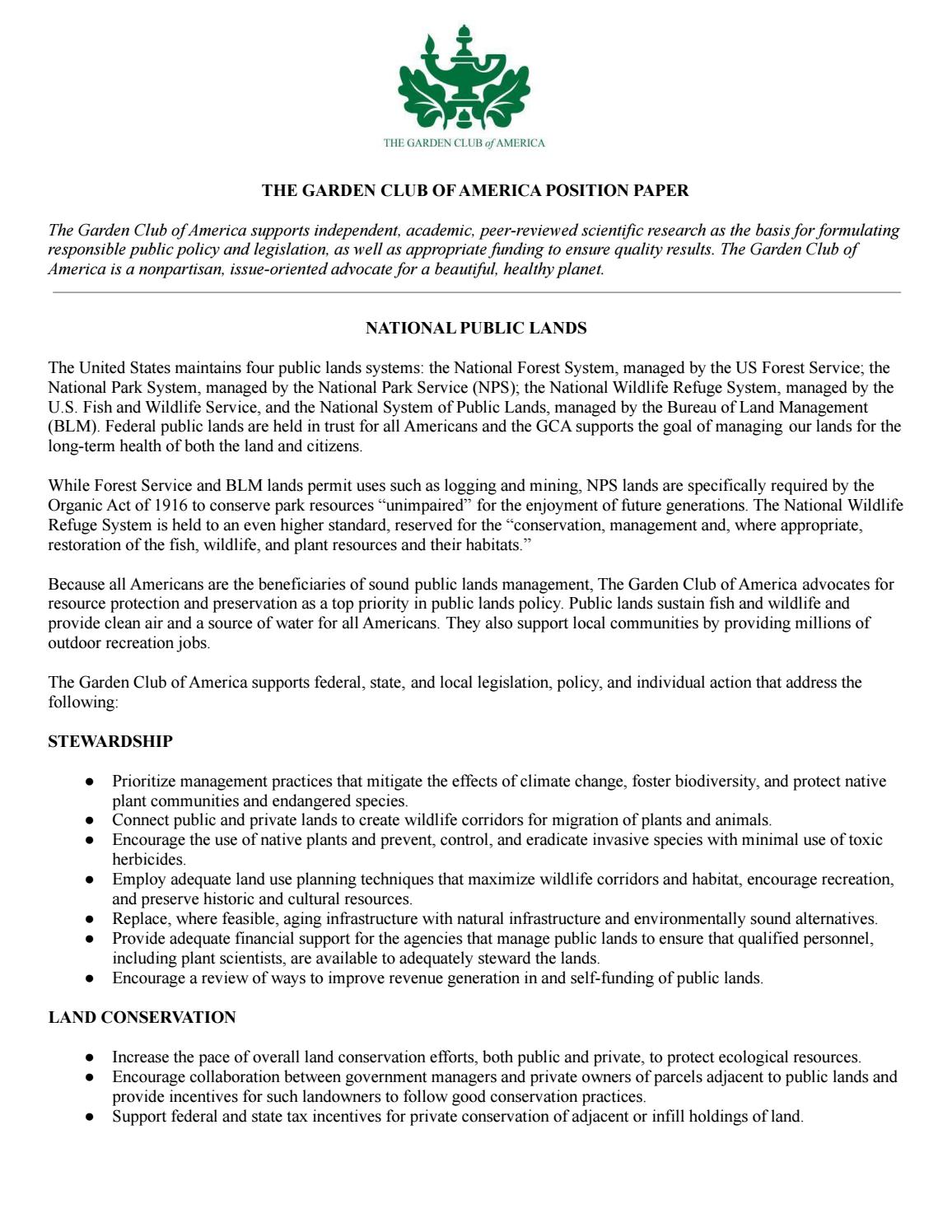 GCA Position Paper: National Public Lands October 2020 by The Garden ...