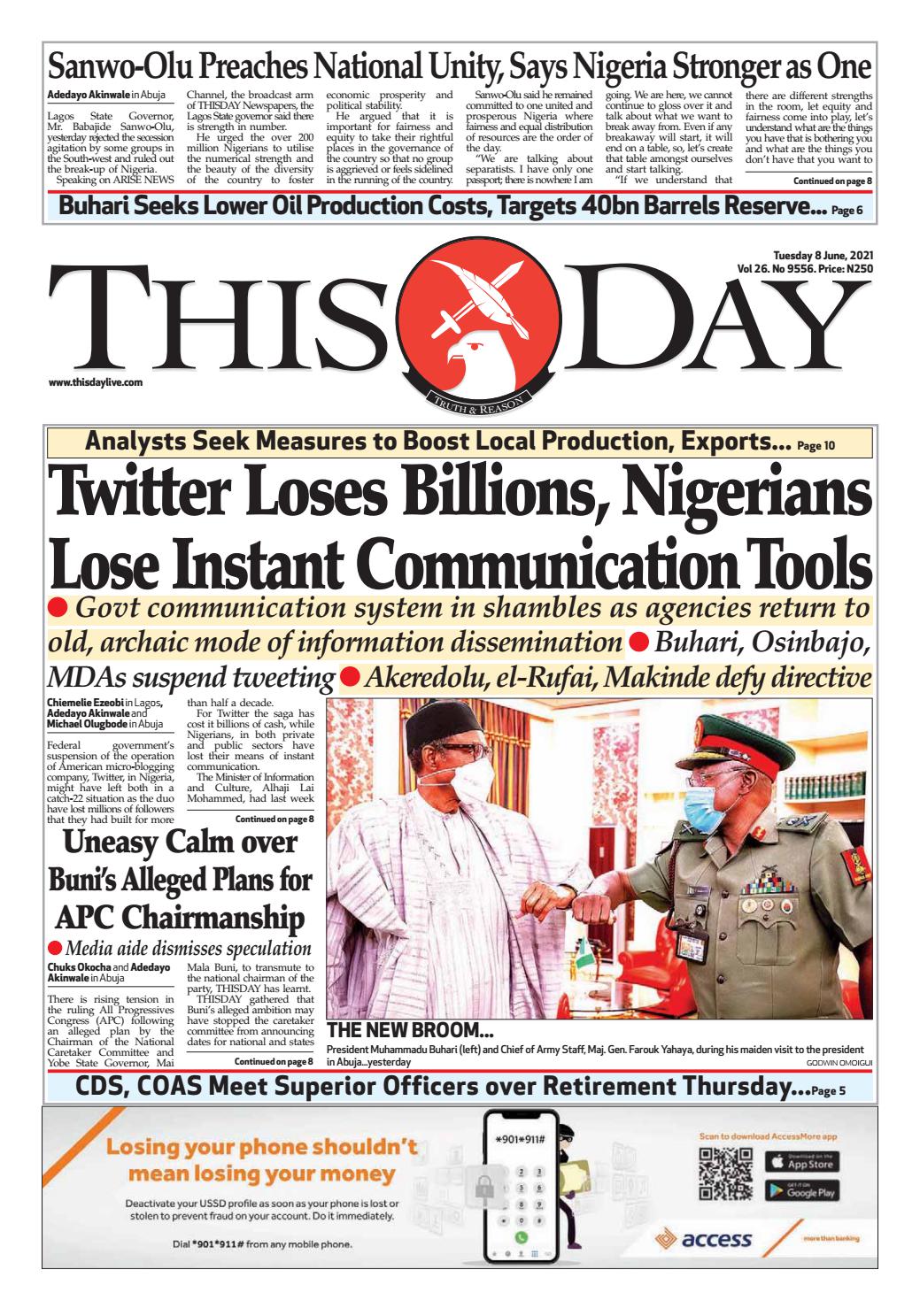 TUESDAY 8TH JUNE 2021 by THISDAY Newspapers Ltd - Issuu