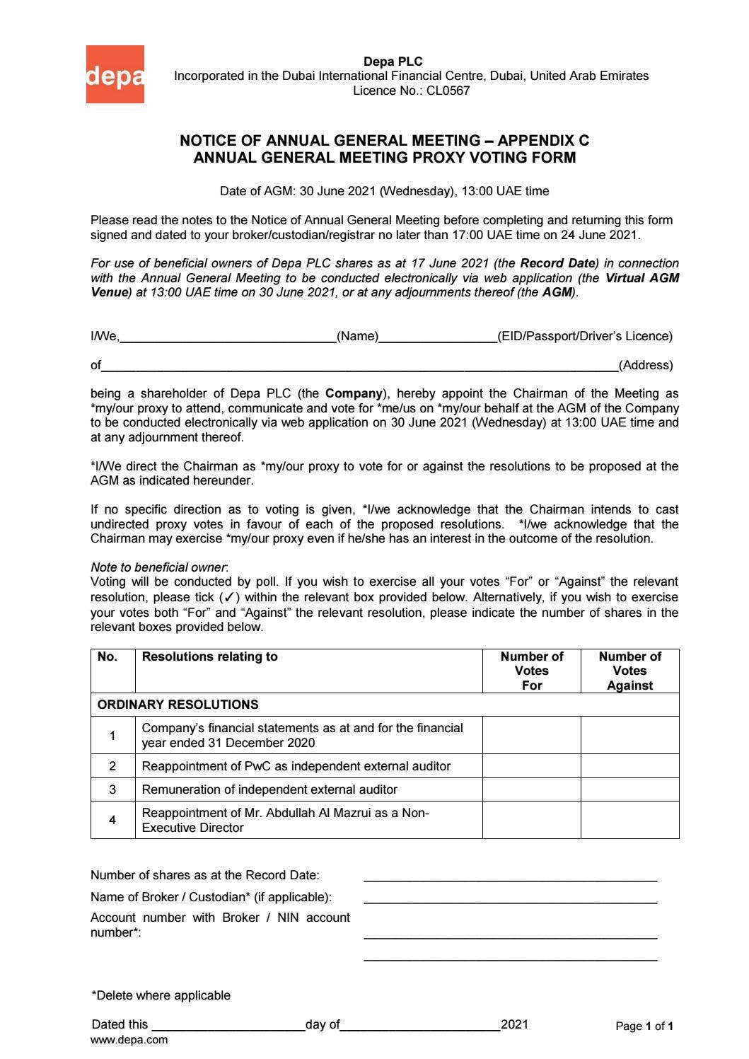 Depa PLC FY 2021 Notice of AGM – Appendix C - Annual General Meeting by ...