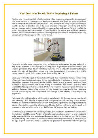 Vital Questions To Ask Before Employing A Painter by nexusofbathlimited ...