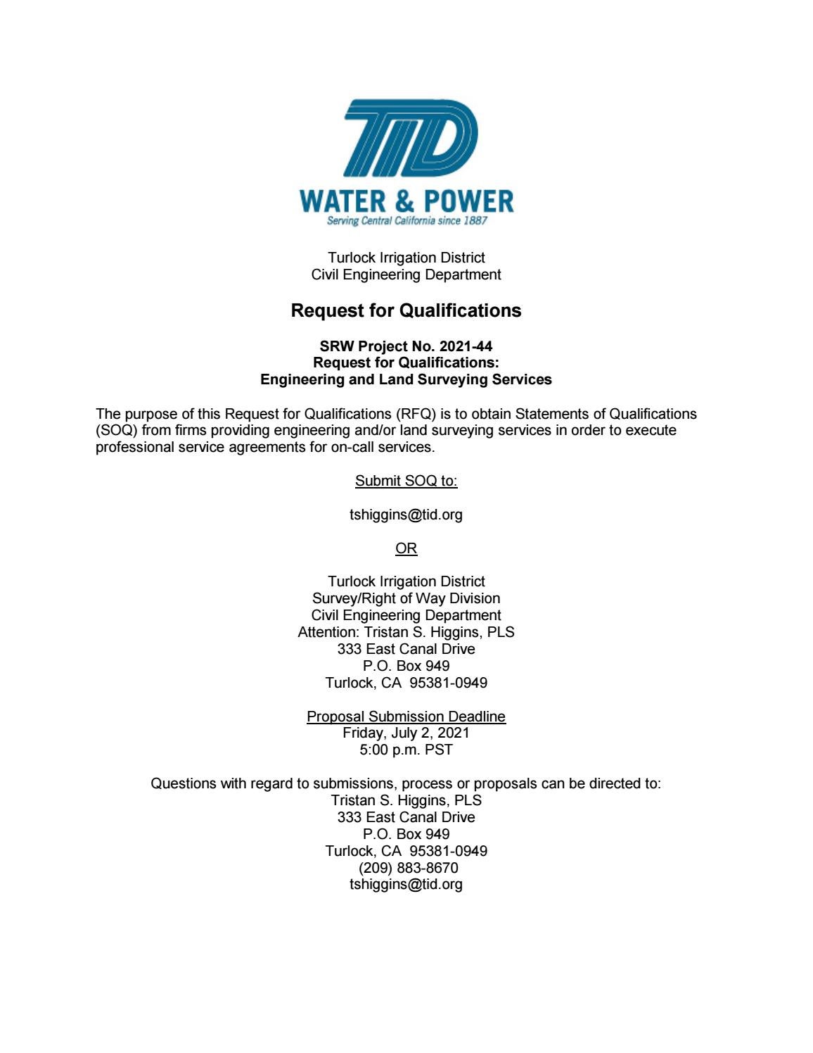 RFQ - Engineering and Land Surveying Services - 2021 by Turlock ...