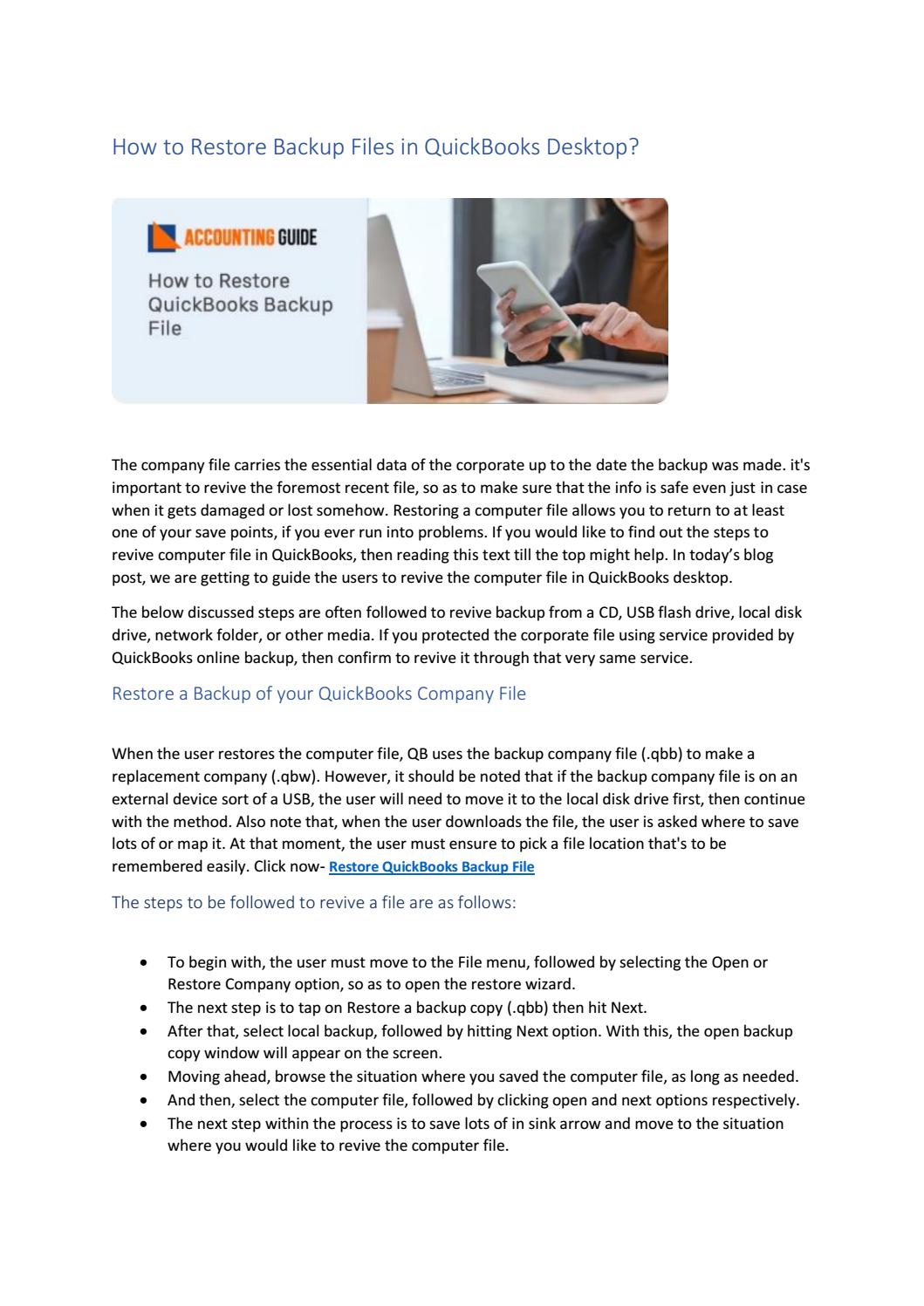Restore Quickbooks Backup File Steps By Accounting Advice Issuu