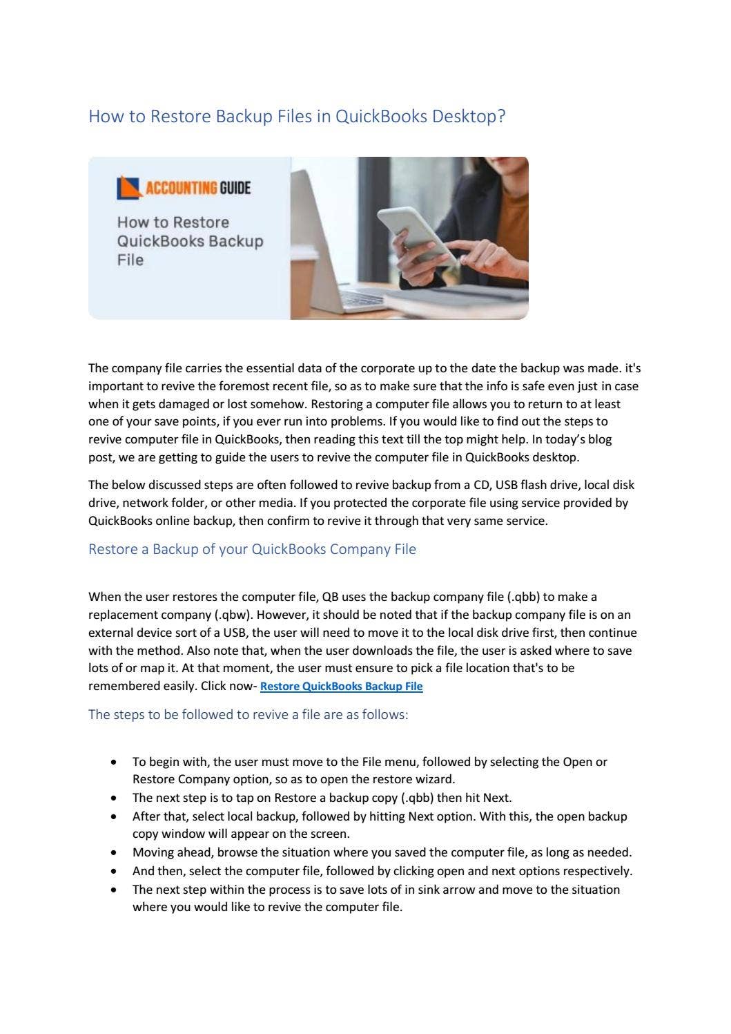 Restore QuickBooks Backup File: Steps by accounting advice - Issuu