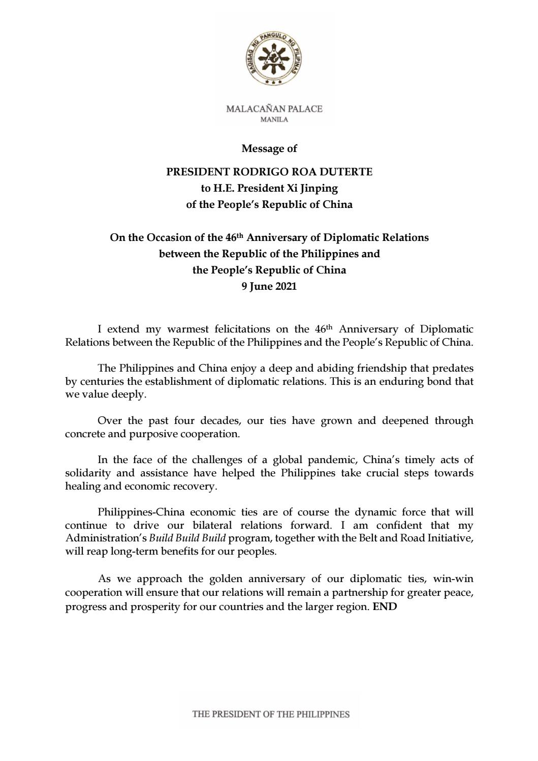 46th Anniversary of Diplomatic Relations between Philippines and China ...