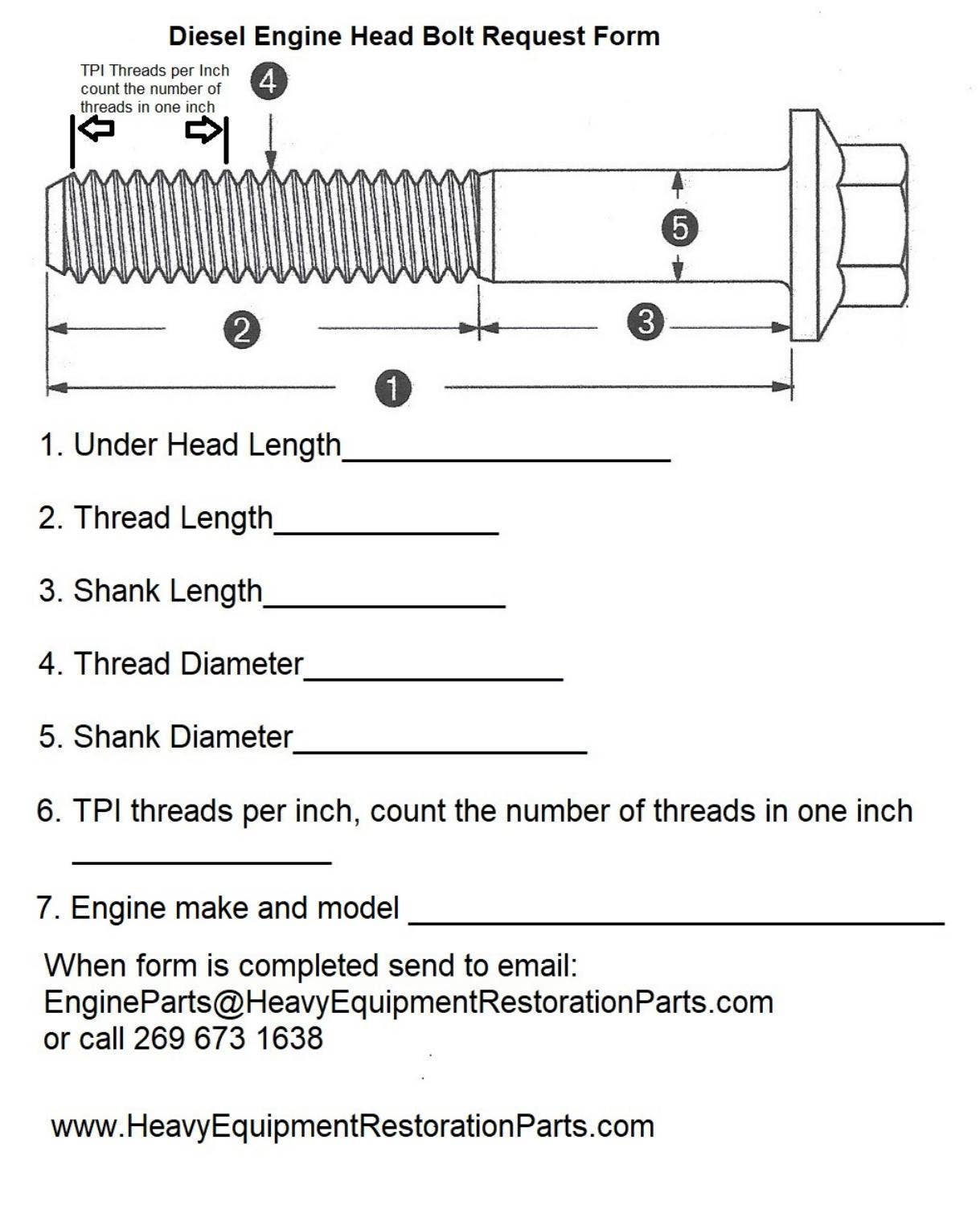 Head Bolt Request Form - new head bolts for diesel engines by ...