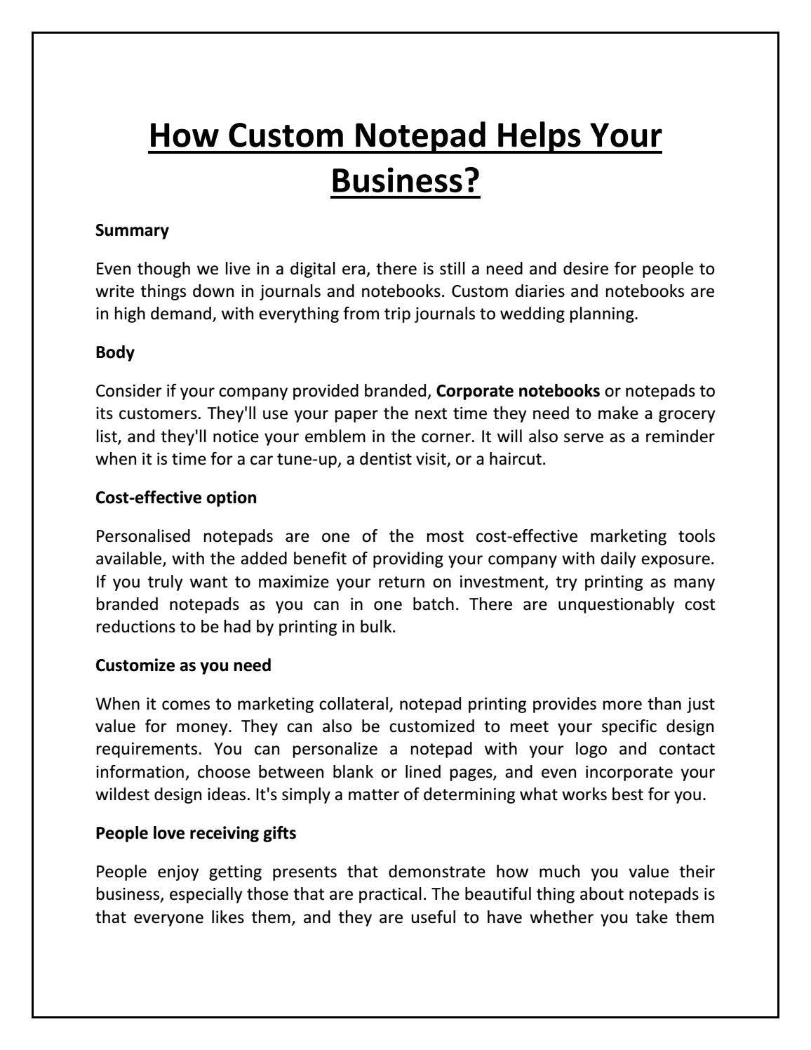 How Custom Notepad Helps Your Business? by Brandedpads - Issuu