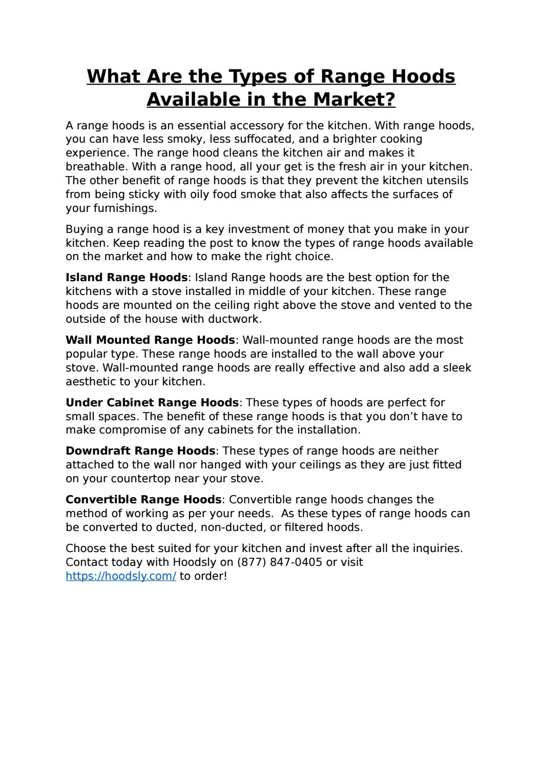 What Are the Types of Range Hoods Available in the Market? by Hoodsly ...