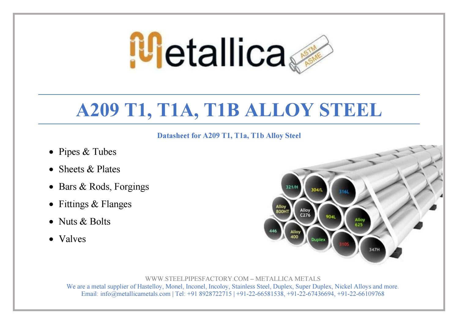 Datasheet For A209 T1, T1a, T1b Alloy Steel by steelpipesfactory - Issuu
