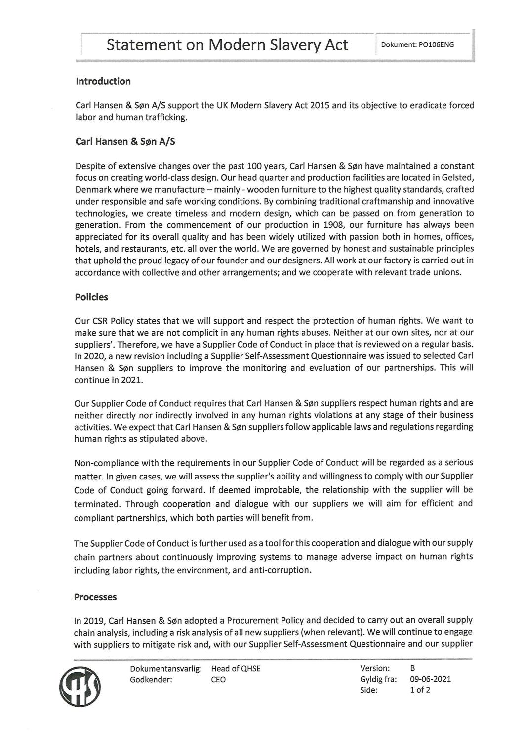 Statement on Modern Slavery Act by Carl Hansen & Søn - Issuu
