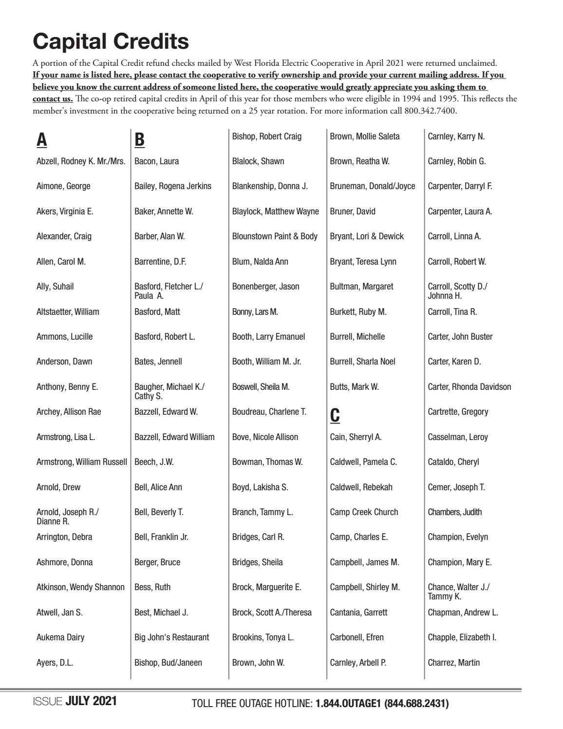 Returned Capital Credits List - June 2021 by James Efurd - Issuu