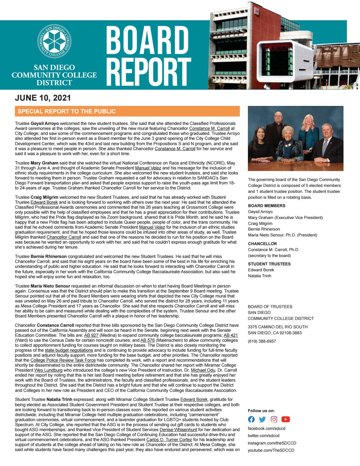 SDCCD BOARD REPORT - June 10, 2021 by San Diego Community College ...