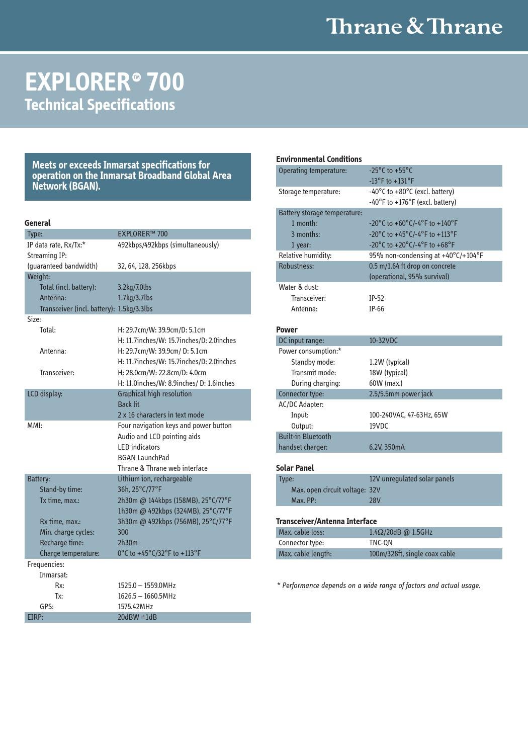 Explorer 700 Technical Specifications by Cdr Trevor D Biscope KCB CD ...