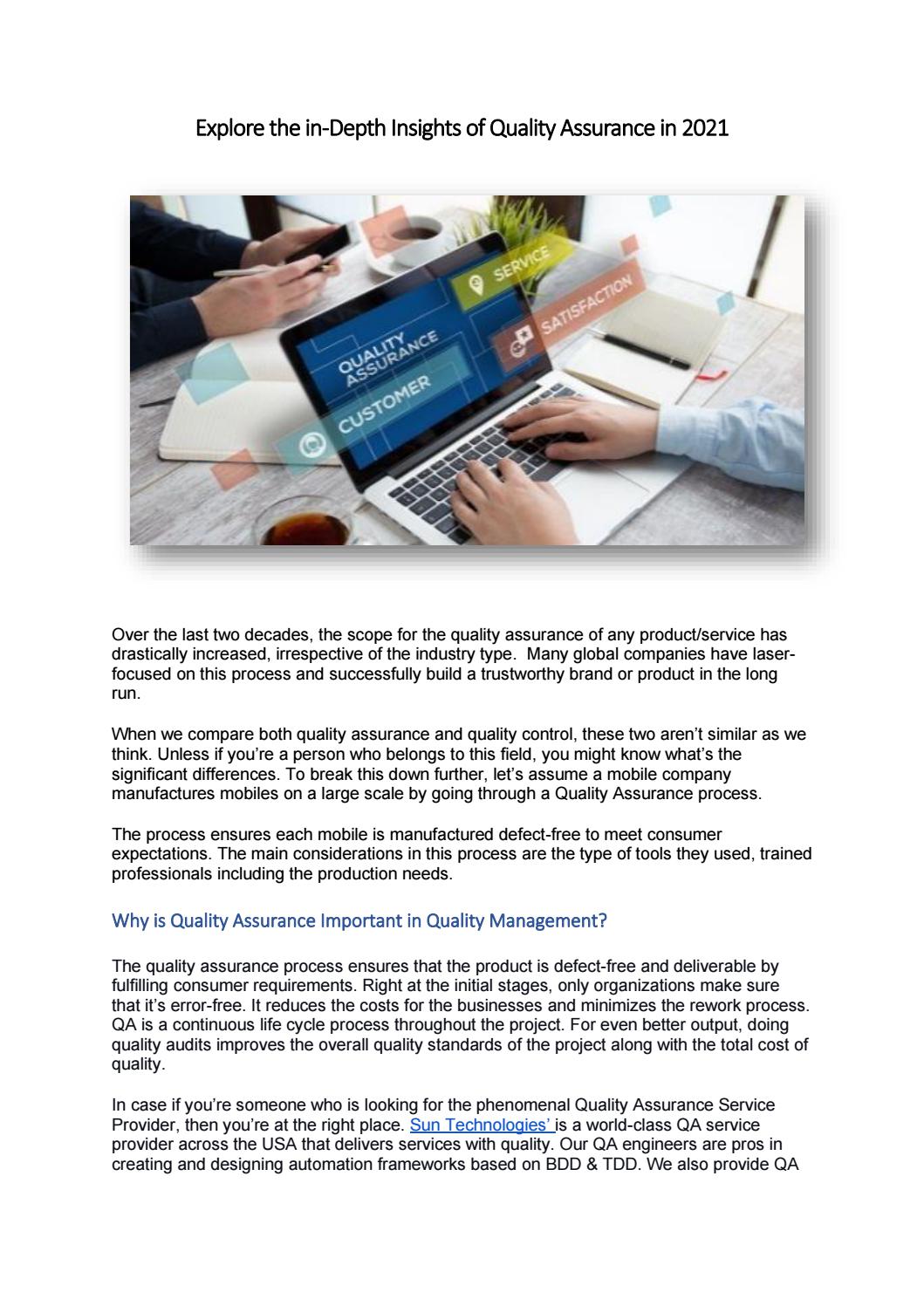 Explore the in-Depth Insights of Quality Assurance in 2021 by sun ...