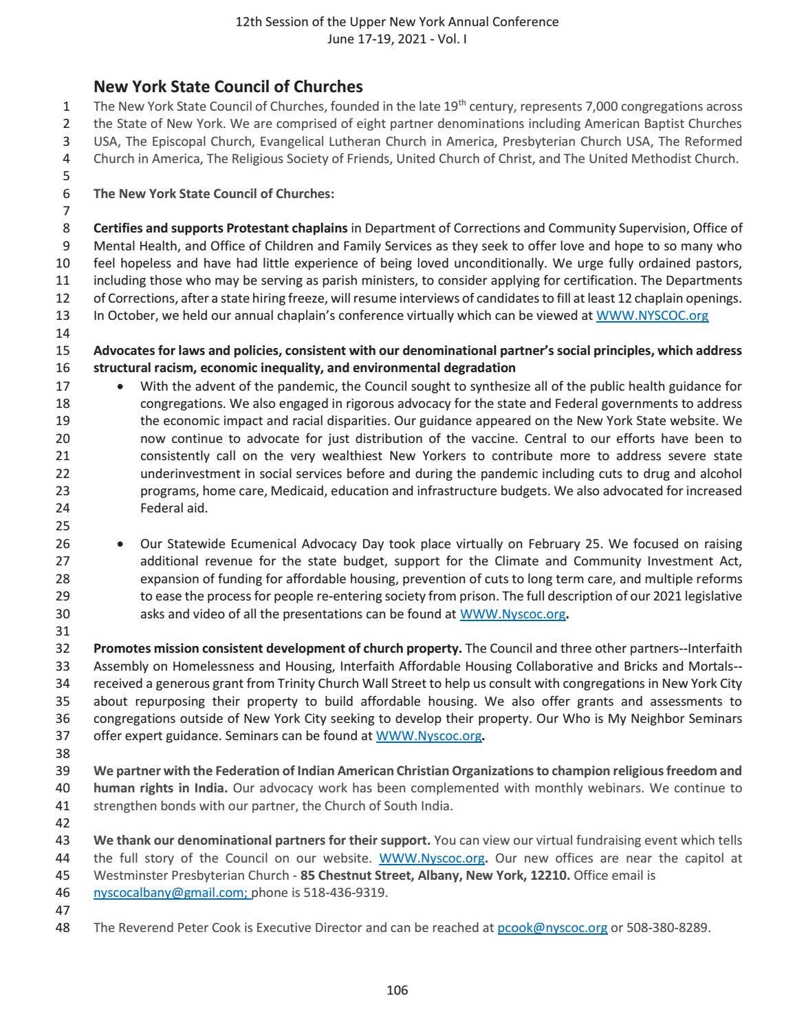 2021 Upper New York Conference Journal, Vol. I by Upper New York ...