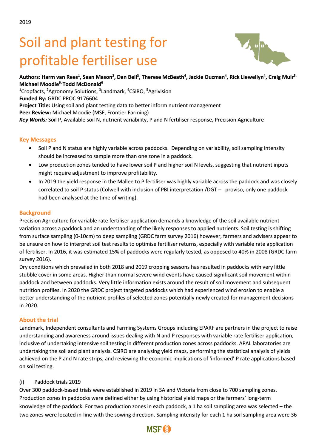 Soil and plant testing for profitable fertiliser use by ...