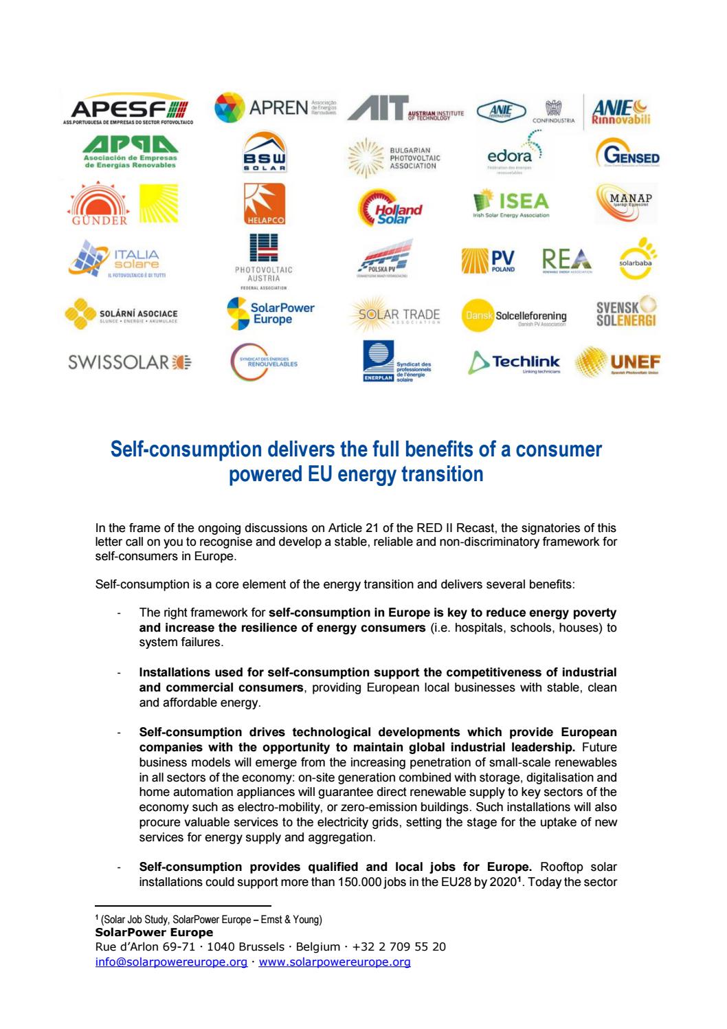 Skrivelse SolarPower Europe: National Solar Associations Declaration on ...