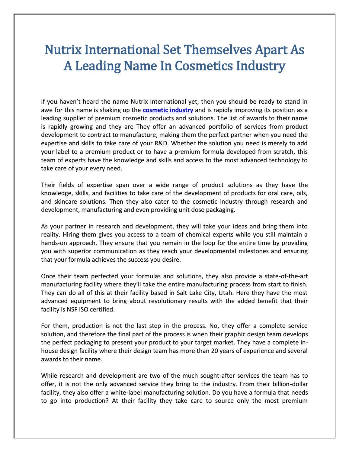 Nutrix International Set Themselves Apart As A Leading Name In ...