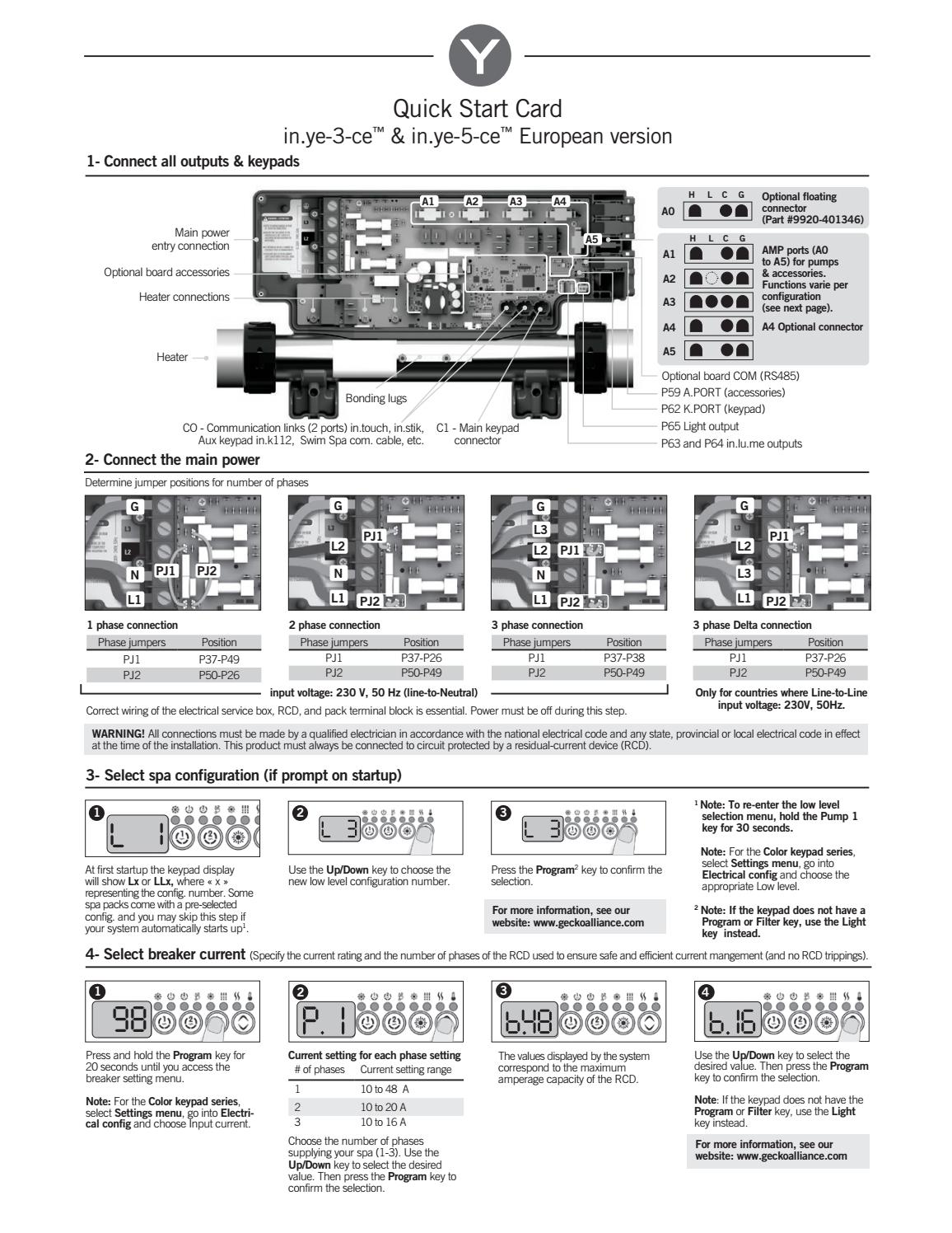 in.ye-3 & in.ye-5-V3 CE control system Quick Start Card European ...