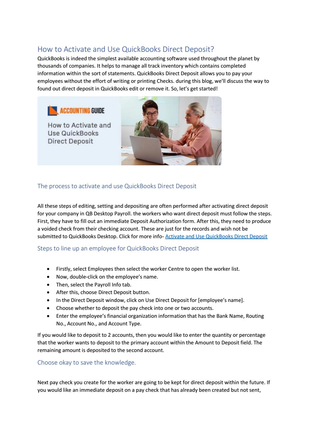 Activate And Use QuickBooks Direct Deposit [Method] by accounting ...