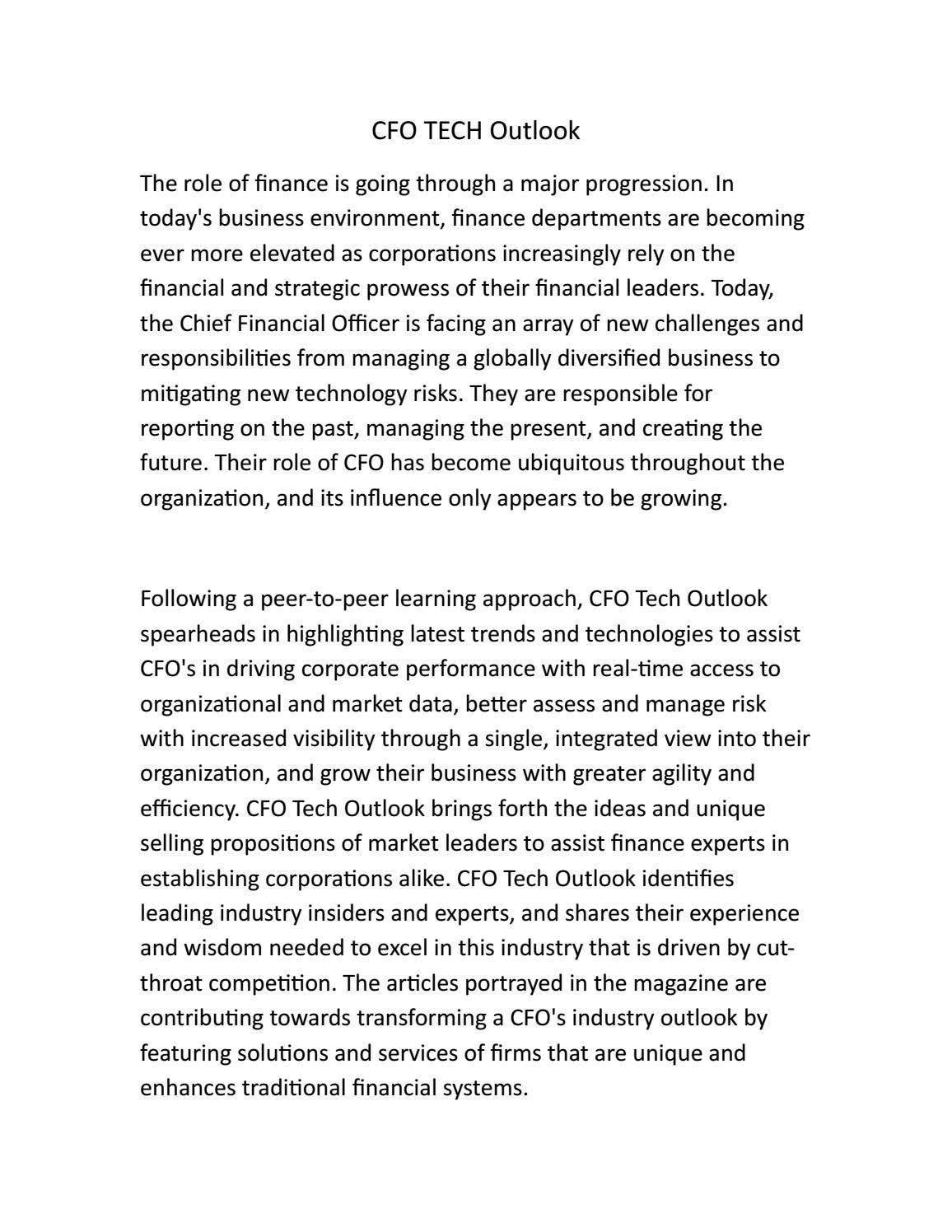 Overview About CFO Tech Outlook Magazine by jack Mathew - Issuu