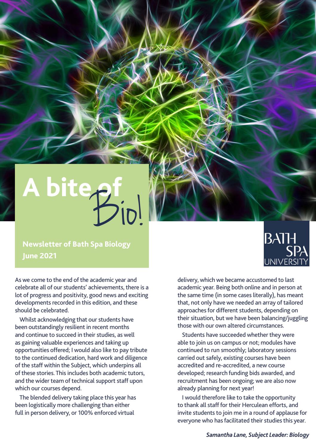 Bath Spa Biology Newsletter - June 2021 by Bath Spa University - Issuu