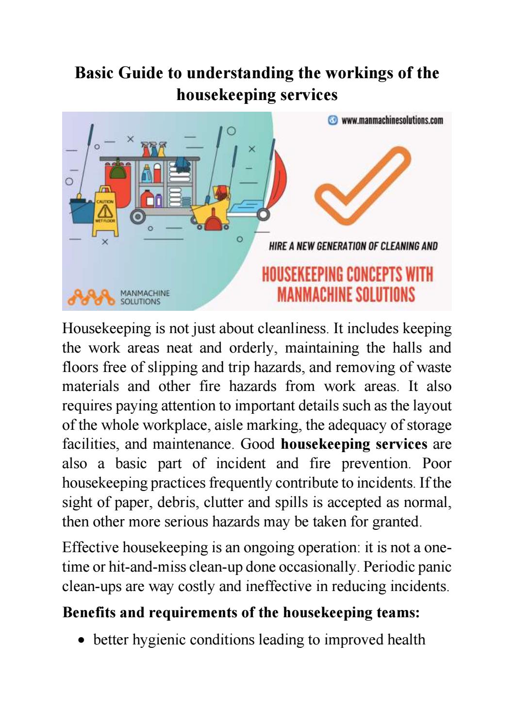 Basic Guide to understand housekeeping services by Manmachine solutions ...