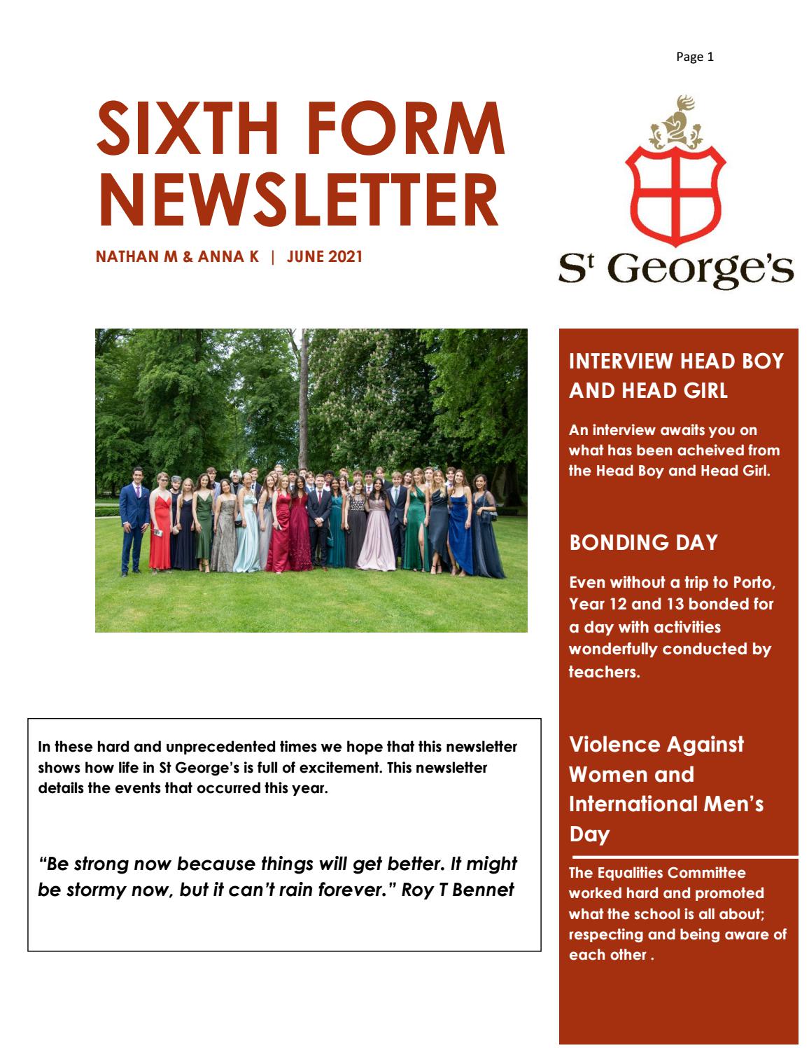 Sixth Form Newsletter 2021 by St George's Communications - Issuu