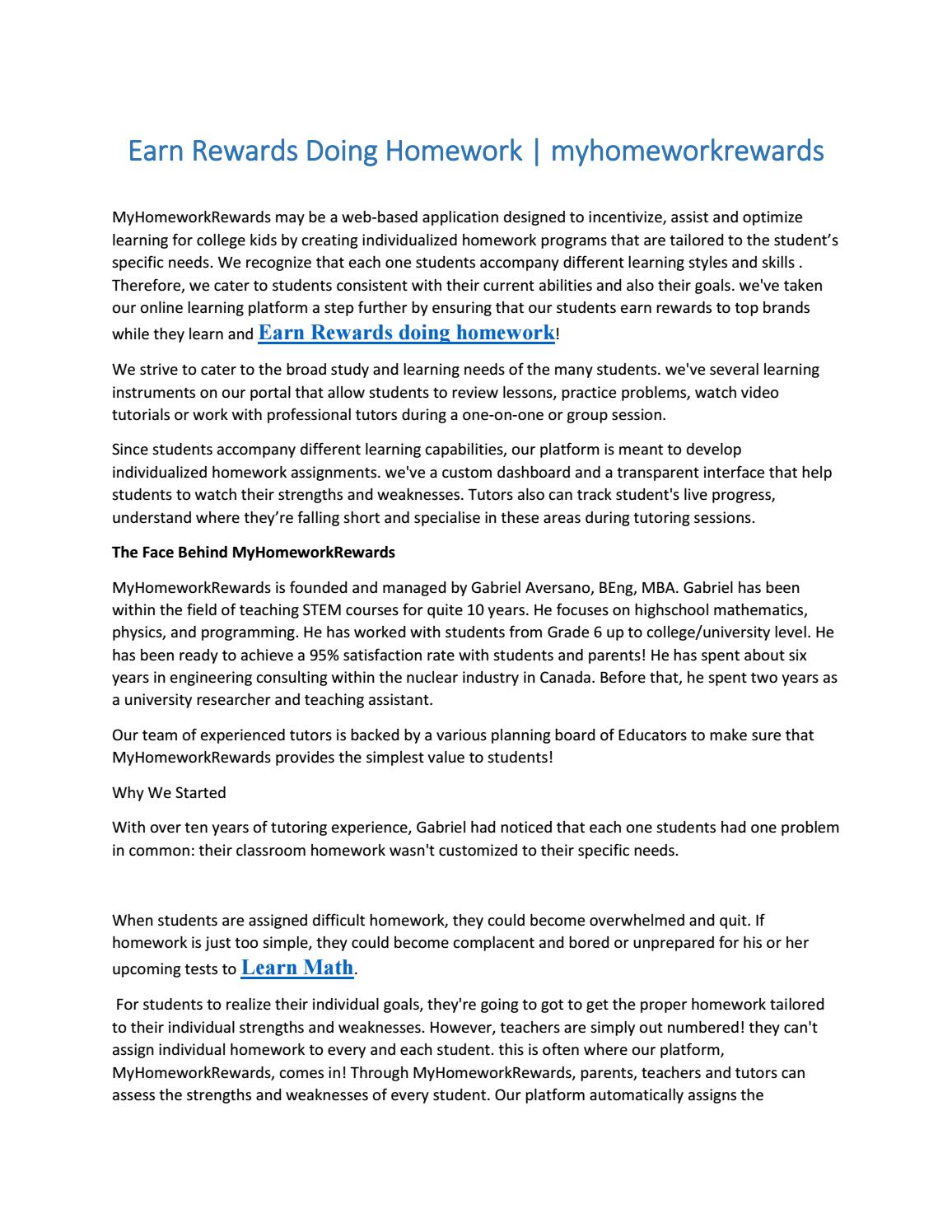 Earn Rewards Doing Homework | myhomeworkrewards by genratestatus - Issuu