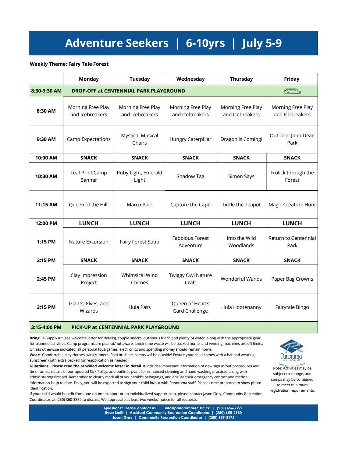 Adventure-Seeker Activity Schedules 2021 - 6-10yrs by Panorama ...