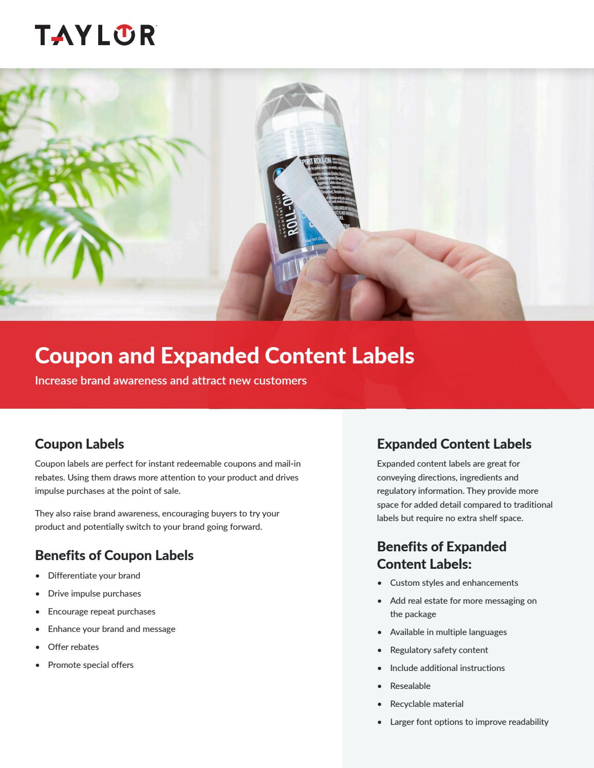 Specialty Labels Coupon and Expanded Content Labels Brochure by Taylor ...