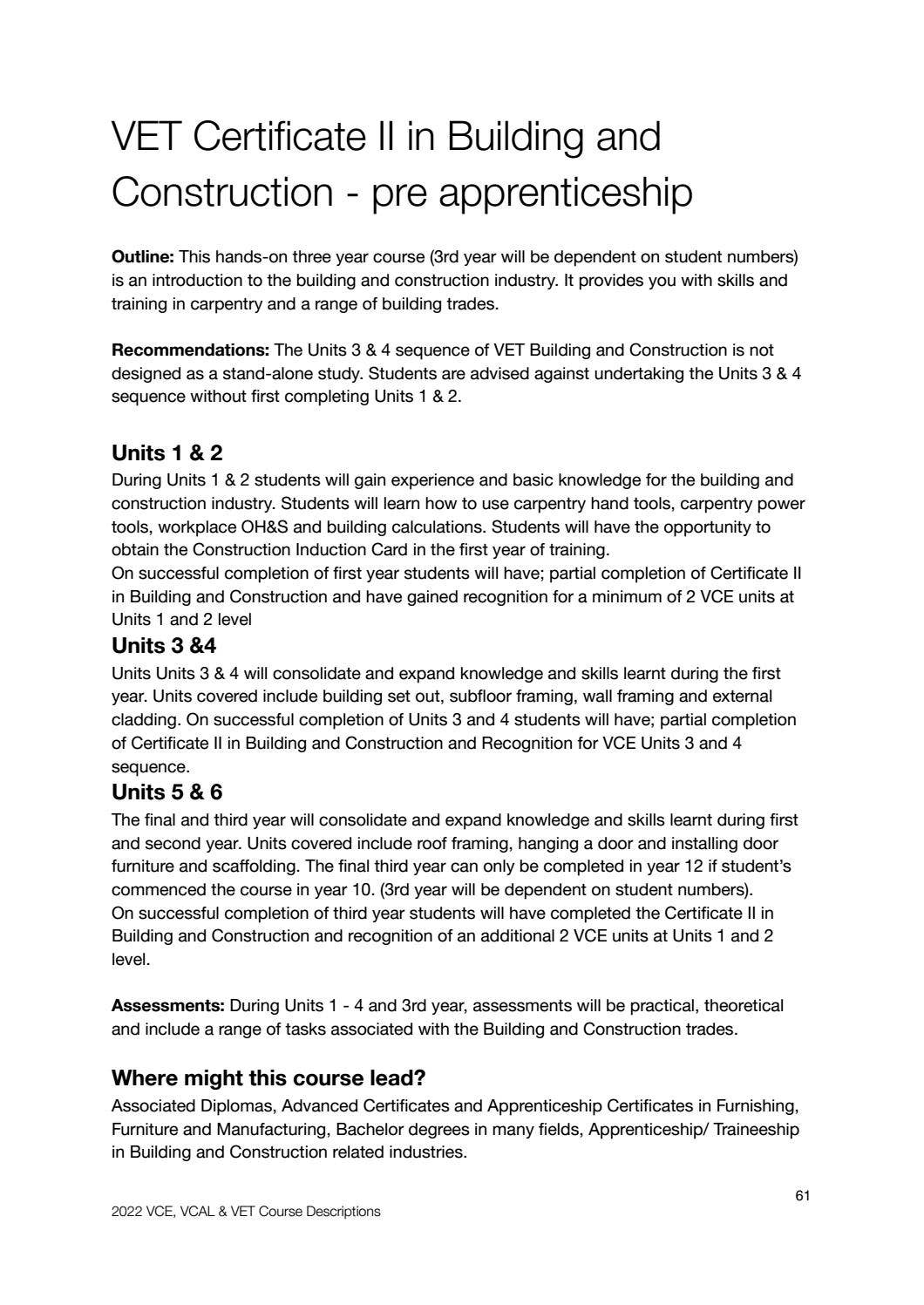 VCE VCAL VET 2022 Course Guide by Galen Catholic College - Issuu