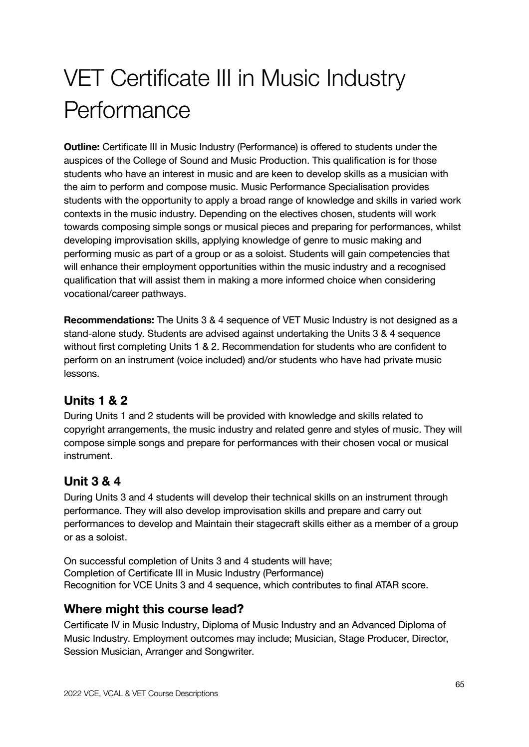 VCE VCAL VET 2022 Course Guide by Galen Catholic College - Issuu