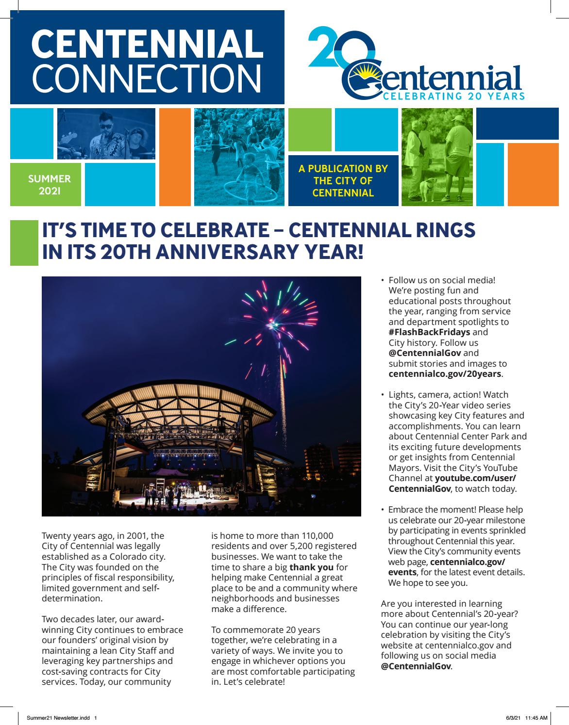 Centennial Connection Newsletter: Summer 2021 by CentennialGov - Issuu