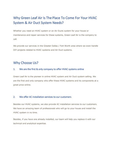 Why Green Leaf Air Is The Place To Come For Your HVAC System & Air Duct ...
