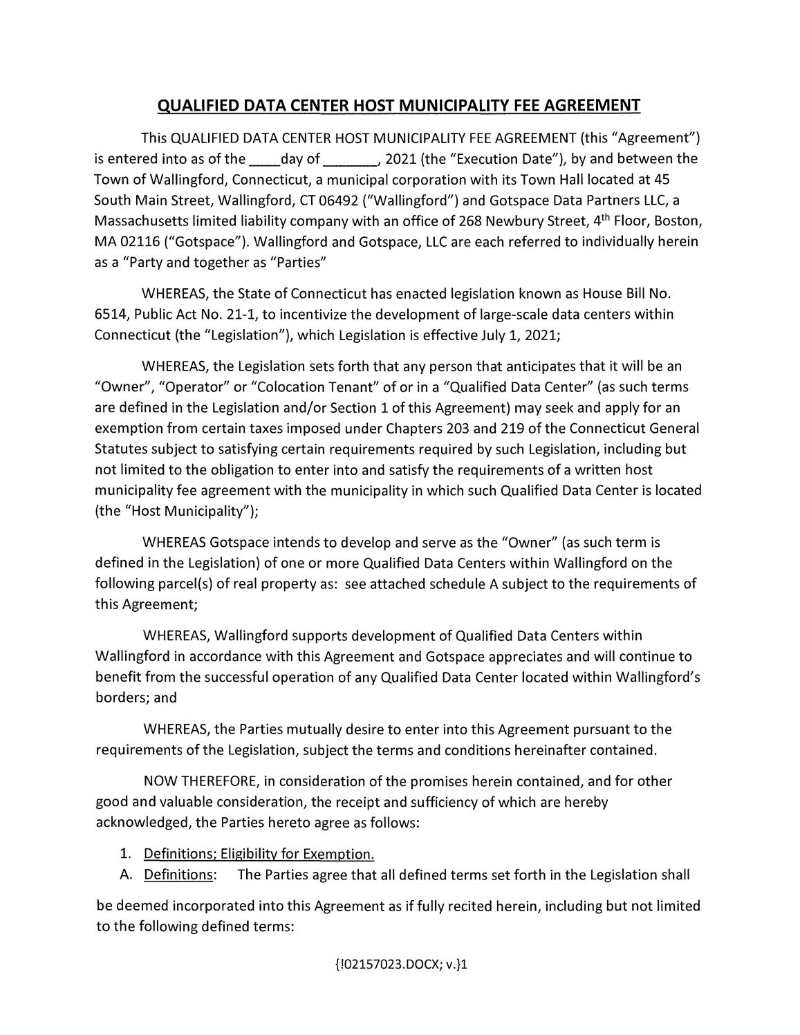 Wallingford data center host agreement by Record Journal - Issuu